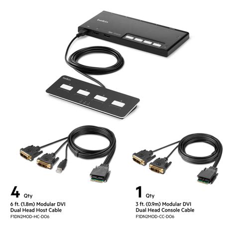 Belkin 4 Port Dual Head Dvi Modular Secure Kvm Switch Pp4 0 W Remote Cables Incl Sol