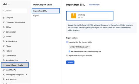 import export emails