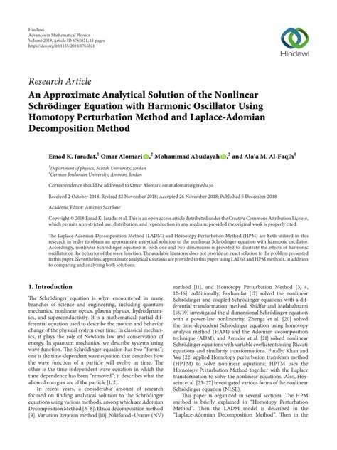 Pdf An Approximate Analytical Solution Of The Nonlinear Schrödinger