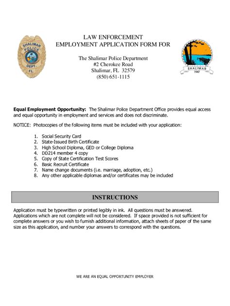 Fillable Online Law Enforcement Employment Application Form For Fax Email Print Pdffiller