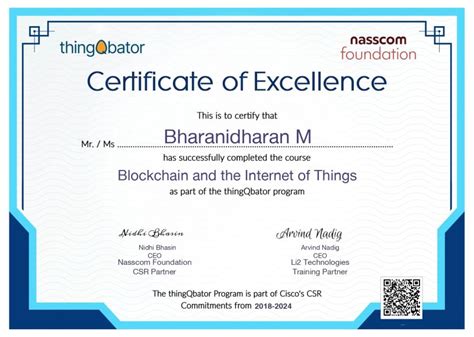 Completed Blockchain And Internet Of Things Certification By Nasscom Bharanidharan M Posted On