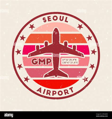 Seoul Airport Insignia Round Badge With Vintage Stripes Airplane