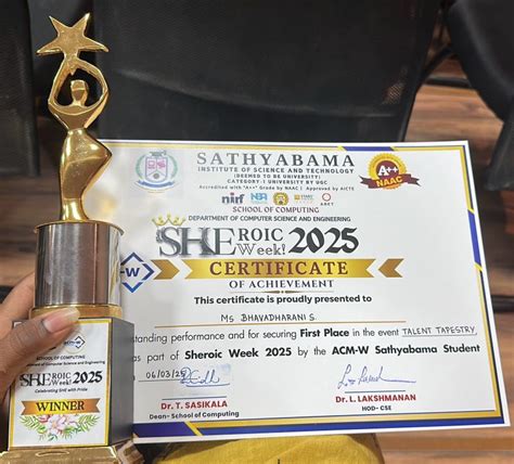 Sheroicweek2025 Talenttapestry Winner Proudmoment Sathyabamauniversity Bhavadharani