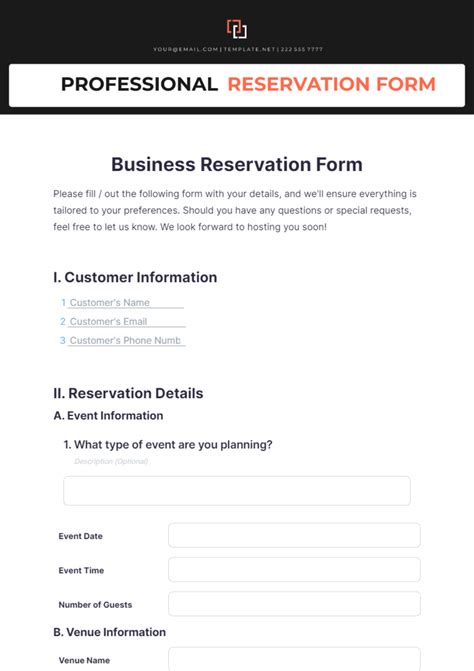 Business Reservation Form Template Edit Online Download Example Template Net