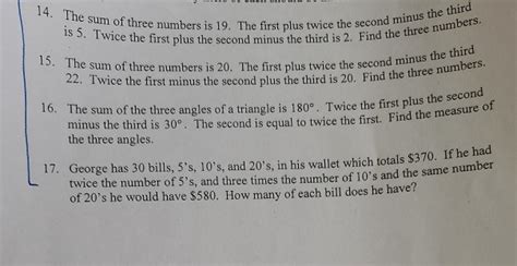 Solved 14 The Sum Of Three Nu Is 5 Twice The First Plus Th