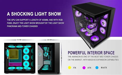 Amanson Pc Case Pre Install 9 Argb Fansatx Mid Tower Keystone 4