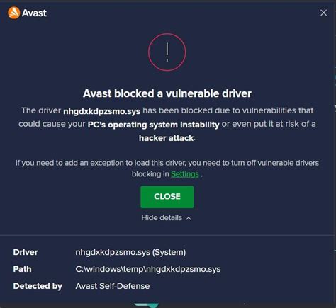 blocking vulnerable driver r avast
