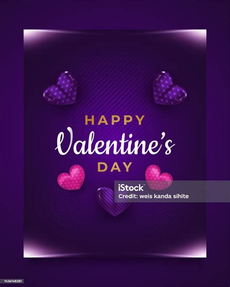 발렌타인 데이 인사말 카드 또는 포스터에는 어두운 배경에 3d 하트와 빛나는 플레어가 있습니다 3d 장식 개체가 있는 낭만적인 배경 벡터 그림 2월에 대한 스톡 벡터 아트