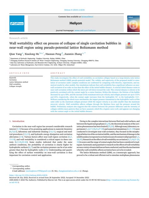 Pdf Wall Wettability Effect On Process Of Collapse Of Single Cavitation Bubbles In Near Wall