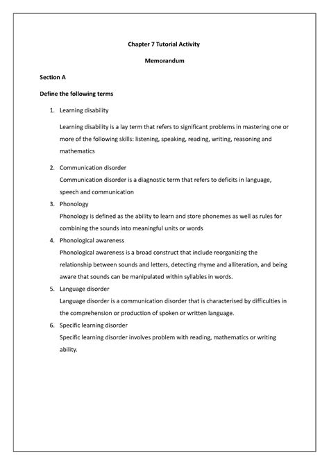 Chapter 7 Tutorial Activity Memorandum Chapter 7 Tutorial Activity Memorandum Section A Define