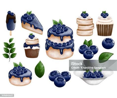 수채화 블루베리 디저트 클립아트 모음은 흰색 배경에 분리되어 있습니다 과일 그림입니다 0명에 대한 스톡 벡터 아트 및 기타 이미지 0명 개체 그룹 공휴일 Istock