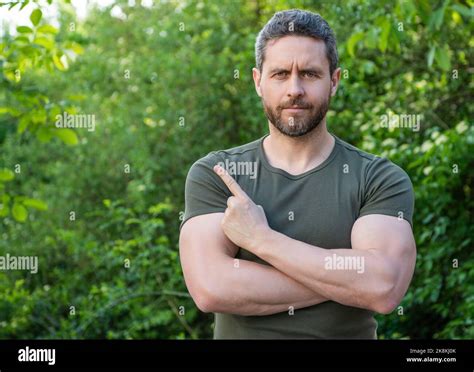 Man Pointing Finger Guy Pointing Finger On Copy Space Adult Man Pointing Finger Outdoor Stock
