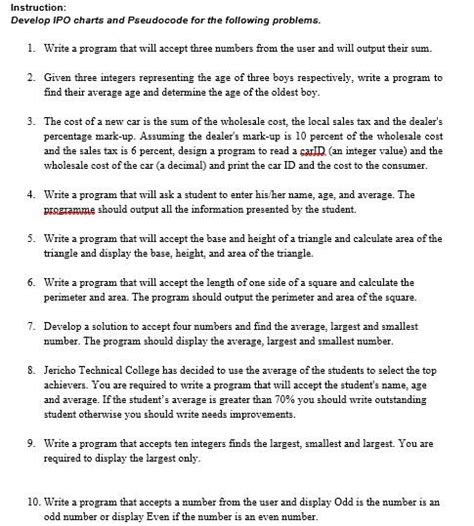 Solved Instruction Develop Ipo Charts And Pseudocode For