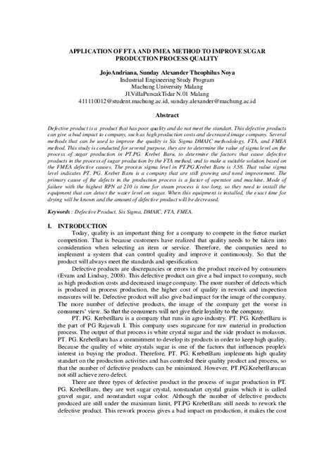 Pdf Application Of Fta And Fmea Method To Improve Sugar Production