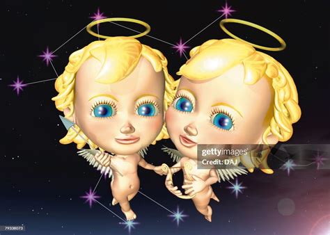 Twin Angels Cg 3d Illustration Front View High Res Vector Graphic