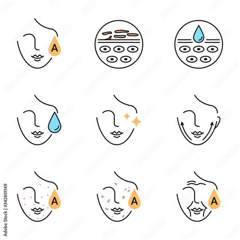 Vitamin A Retinol Benefits For The Skin Icons Set Stock Vector Adobe