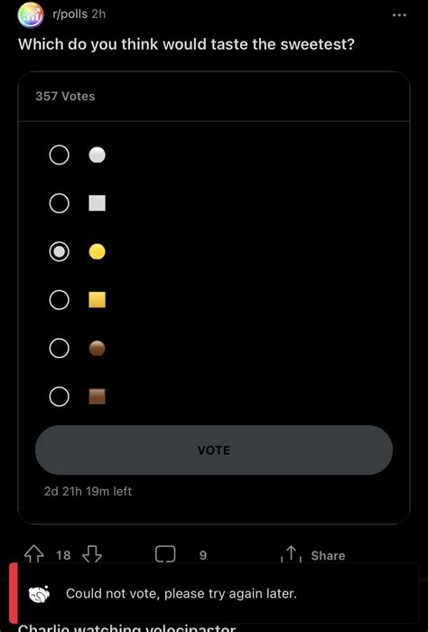 Ju From Rpolls It Gives Me An Error Every Other Time I Try To Vote Will Be Back When Its