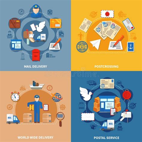 Postal Service Round Compositions Stock Vector Illustration Of