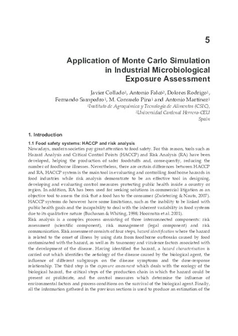 Pdf Application Of Monte Carlo Simulation In Industrial Microbiological Exposure Assessment
