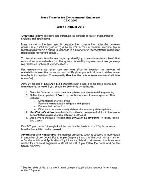 Mt Lecture 1 Pdf Diffusion Flux