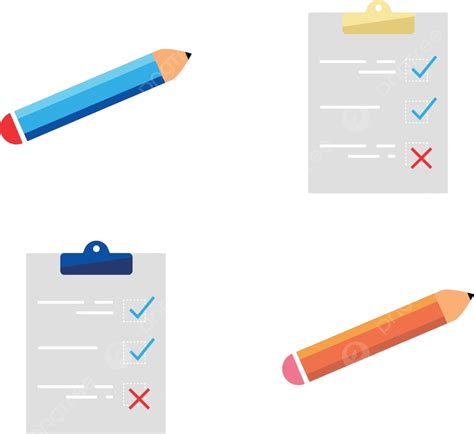 Checklist And Pencil Flat Color Vector Objects Set Vector Strategy List Pad Png And Vector