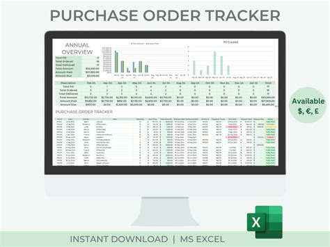 Purchase Order Tracker Spreadsheet Order Delivery Tracker Payment Tracker Excel Etsy