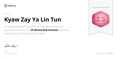 Kyaw Zay Ya Lin Tun On Linkedin Awarded For 25 Mentorship Sessions