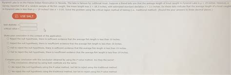 Solved Test Statistic Critical Value State Your