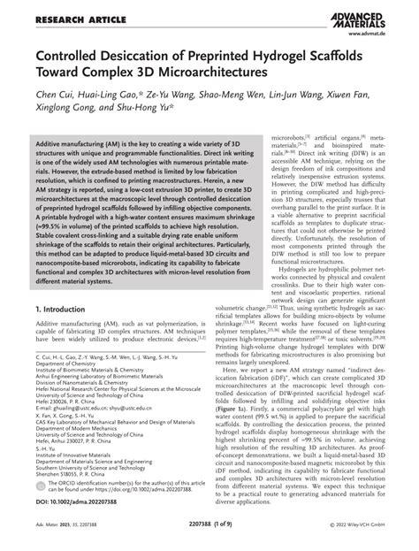 Controlled Desiccation Of Preprinted Hydrogel Scaffolds Toward Complex 3d Microarchitectures