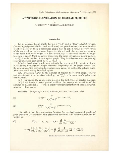 Pdf Asymptotic Enumeration Of Regular Matrices