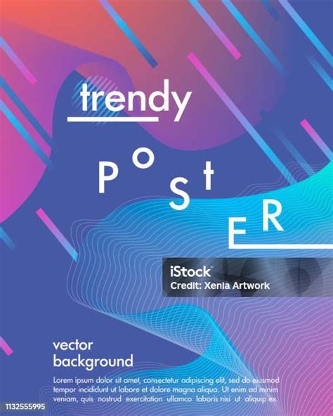 흐르는 액체 모양과 기하학적 요소와 트 렌 디 한 네온 포스터 활력에 대한 스톡 벡터 아트 및 기타 이미지 활력 0명 3