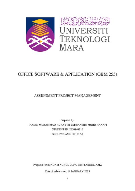 Assignment 3 Ms Project Office Software And Application Obm 255
