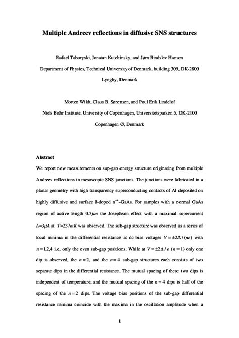 Pdf Multiple Andreev Reflections In Diffusive Sns Structures
