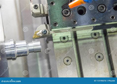 The CNC Lathe Machine Cutting The Thread Stock Photo Image Of Pipe Lathe