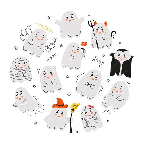 Premium Vector Set Of Cute Ghosts Doodle Halloween Ghost Cute Ghost Doodle Ghost Halloween Ghost