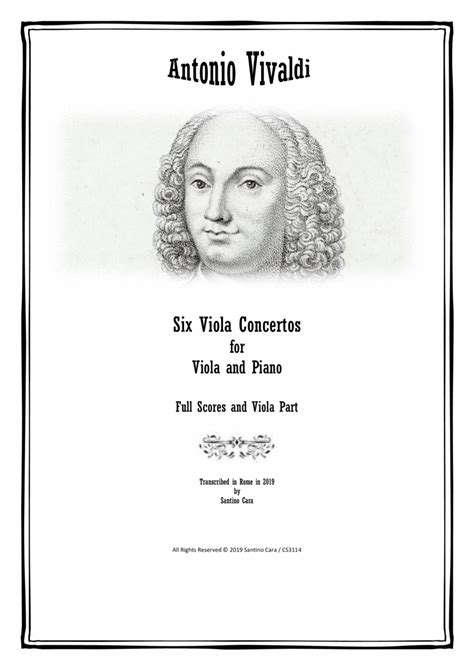 Vivaldi Six Viola Concertos For Viola And Piano Complete Scores And