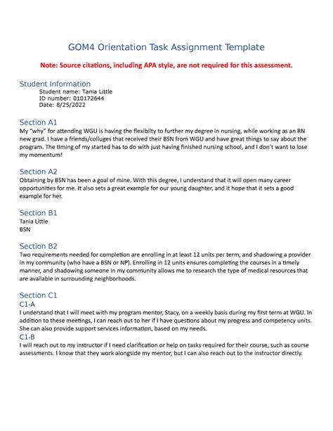 Orientation Task Template WGU GOM4 Orientation Task Assignment Template Note Source Citations