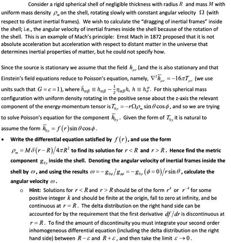 consider a rigid spherical shell of negligible