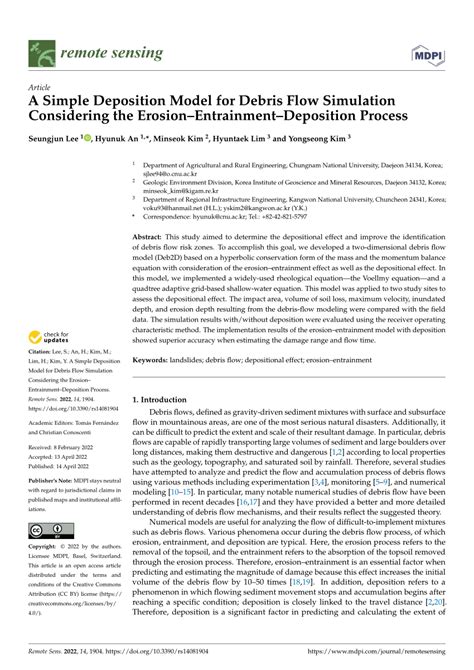 Pdf A Simple Deposition Model For Debris Flow Simulation Considering The Erosion Entrainment