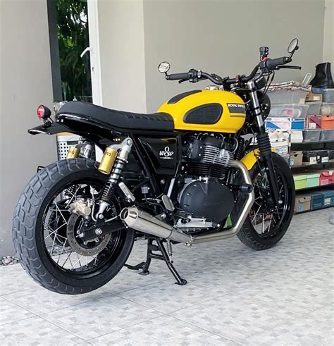 Yellow Royal Enfield Interceptor Scrambler Bike