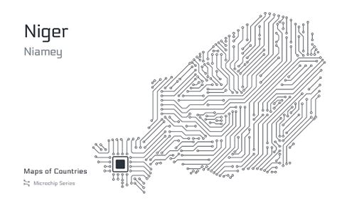 Niamey의 수도가 있는 Niger Map 프로세서가 있는 마이크로칩 패턴으로 표시됩니다 Cpu에 대한 스톡 벡터 아트 및 기타 이미지 Istock