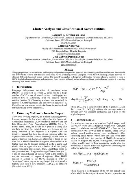 Pdf Cluster Analysis And Classification Of Named Entities · Using The Model Based Clustering
