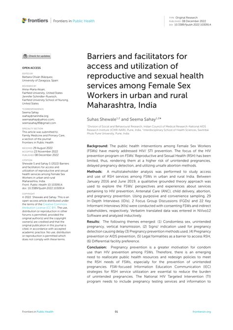 Pdf Barriers And Facilitators For Access And Utilization Of Reproductive And Sexual Health