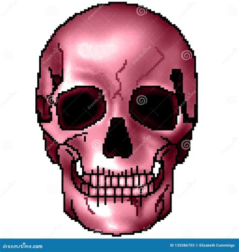 Pixel 8 Bit Drawn Colorful Shaded Grinning Skull Stock Illustration