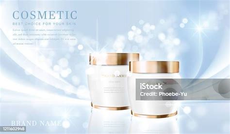 빛나는 밝은 파란색 반짝 배경 템플릿 배너와 3d 우아한 화장품 병 컨테이너 0명에 대한 스톡 벡터 아트 및 기타 이미지 0명 대만 반짝이는 Istock