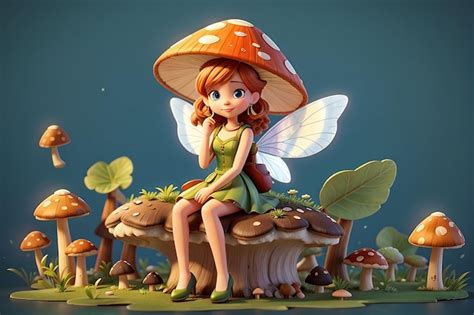 Premium Photo Vector Cartoon Fairy Sitting On A Mushroom