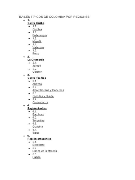 Bailes Típicos De Colombia Por Regiones Pdf