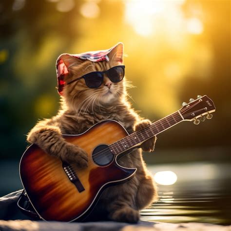 premium photo guitarplaying glasseswearing cat
