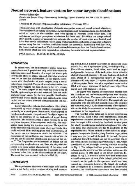 pdf neural network feature vectors for sonar targets classifications