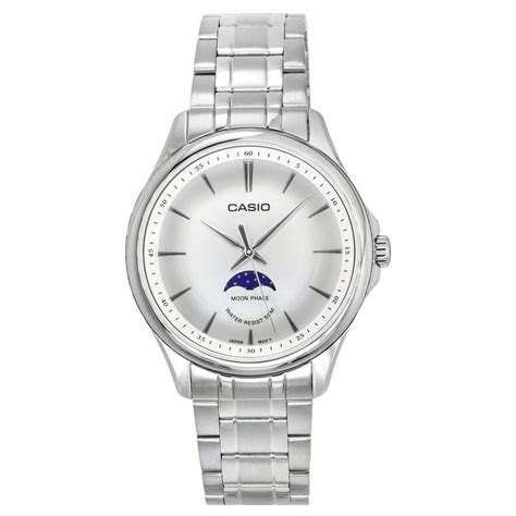 Casio Standard Analog Moon Phase Stainless Steel Silver Dial Quartz Men